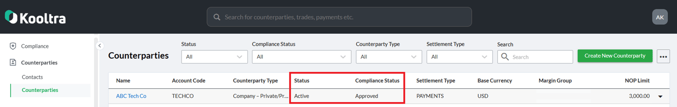 Understanding Counterparty Statuses